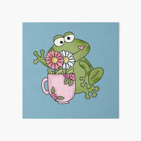 "Cottagecore aesthetic cute frog holding flowers and a cup" Art Board ...