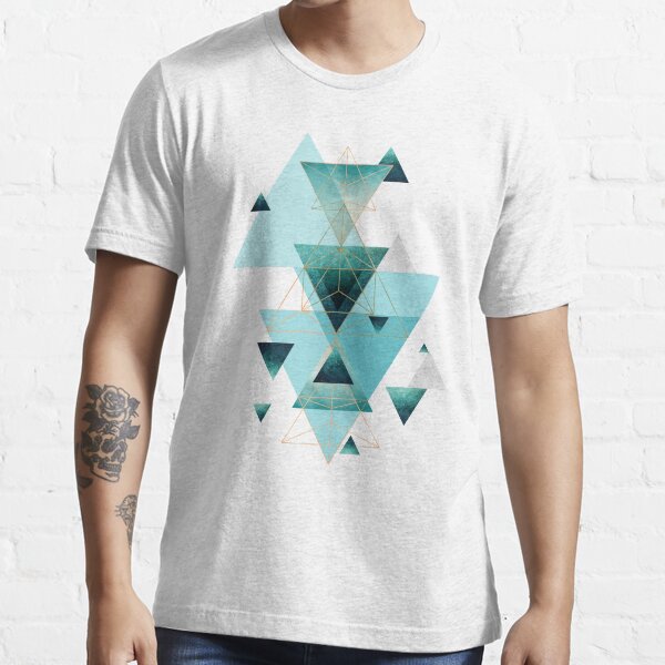 "Geometric Triangle Compilation in teal, aqua and rose gold" T-shirt ...