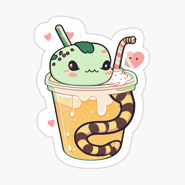 "Snake Drinking Bubble Tea Kawaii" Sticker for Sale by JigglePeek ...