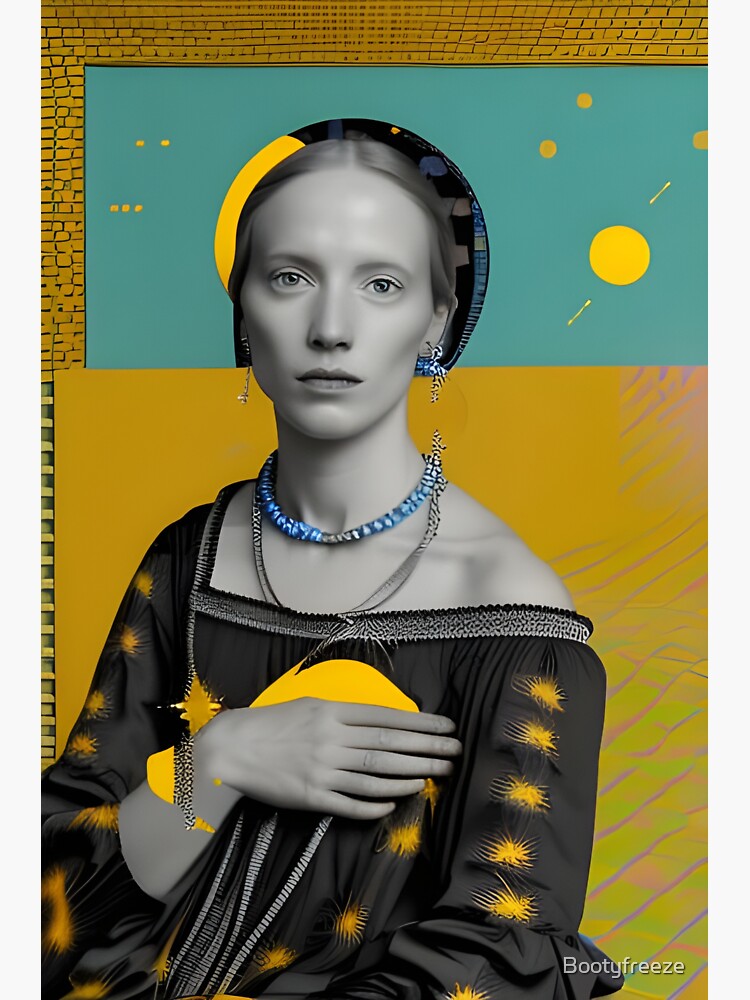 "Renaissance Surrealism Painting of a Lady in Blue and Yellow" Sticker ...