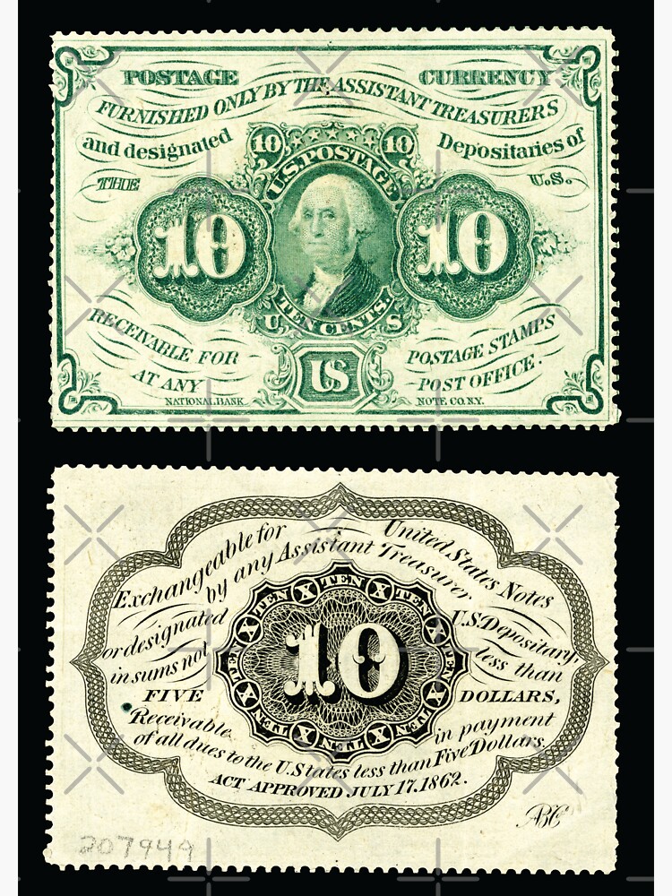 "Fractional Currency: 10 cents note - 1862" Sticker for Sale by cartoon ...