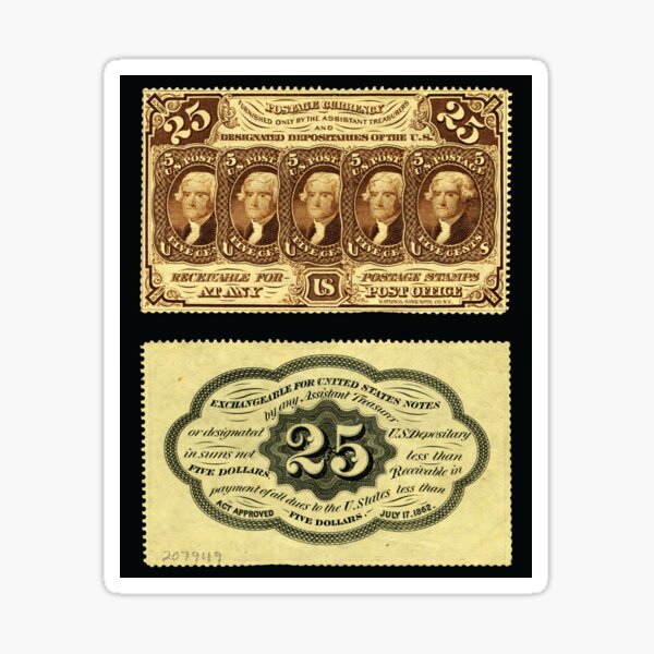 "Fractional Currency: 25 cents note - 1862" Sticker for Sale by cartoon | Redbubble