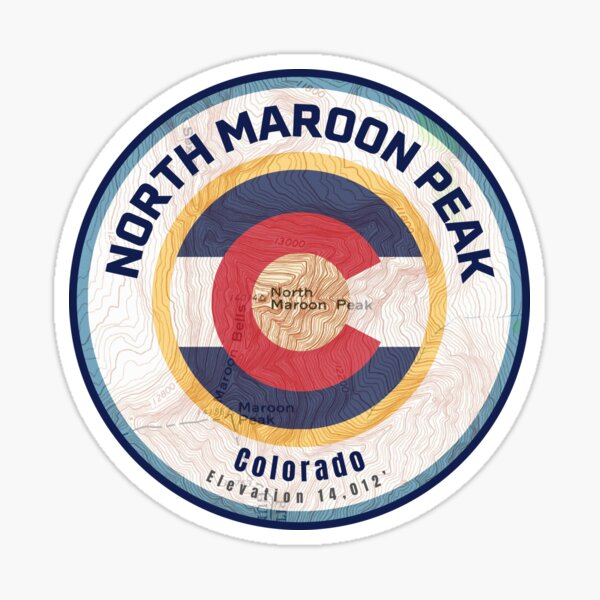 "Colorado Mountain Map Blue Border - North Maroon Peak" Sticker for ...