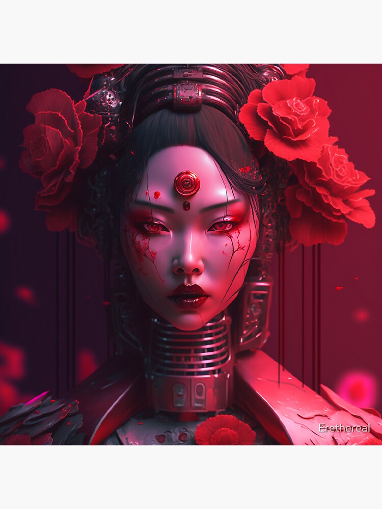 "Blood Moon Geisha" Sticker for Sale by Erethereal | Redbubble