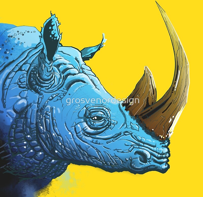 "Blue Rhino on Yellow Background" by grosvenordesign | Redbubble