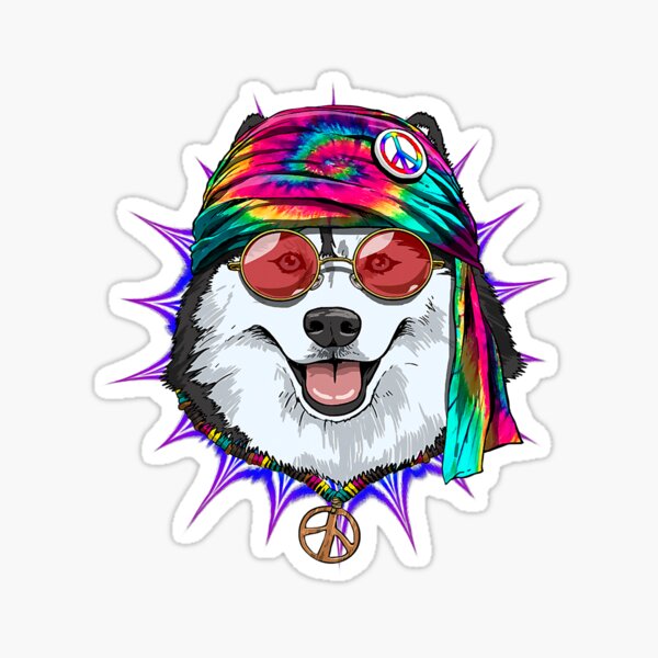 "Tie Dye Hippie Siberian Husky Hippiness Peace Love Dog 687" Sticker ...
