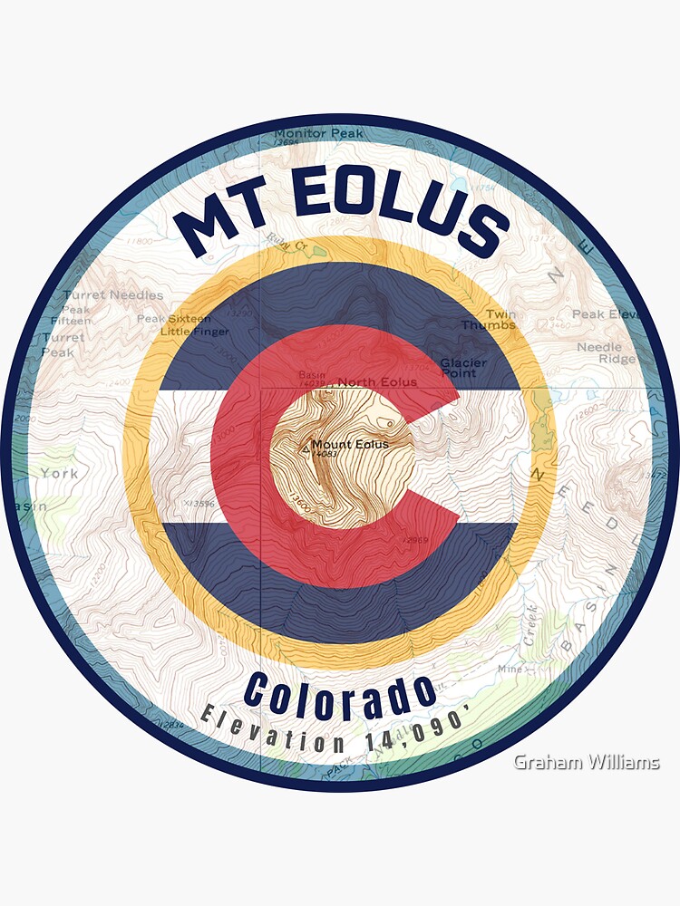 "Colorado Mountain Map Blue Border - Mt Eolus" Sticker for Sale by ...