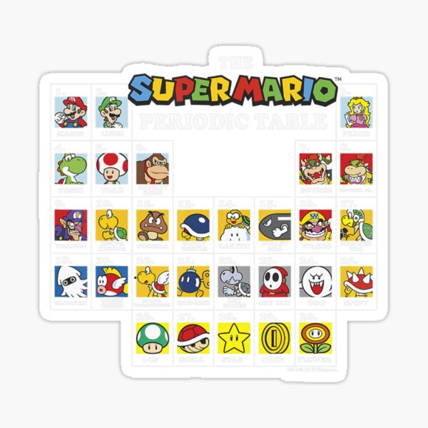 "Super Mario Periodic Table Of Characters" Sticker for Sale by ...