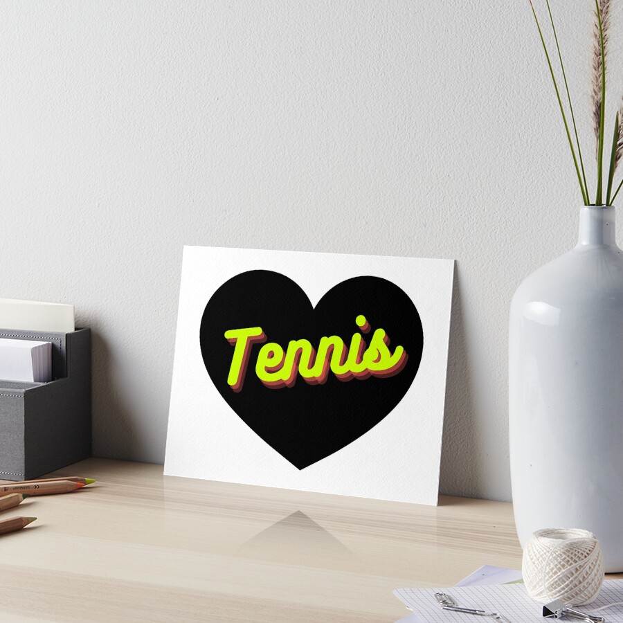 "Black background tennis heart cursive font" Art Board Print for Sale ...