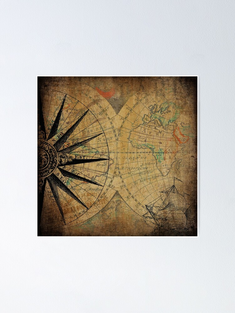 "Vintage Style Antique Nautical Map Design" Poster for Sale by ...