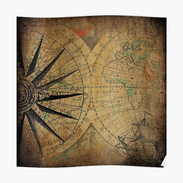 "Vintage Style Antique Nautical Map Design" Poster for Sale by ...