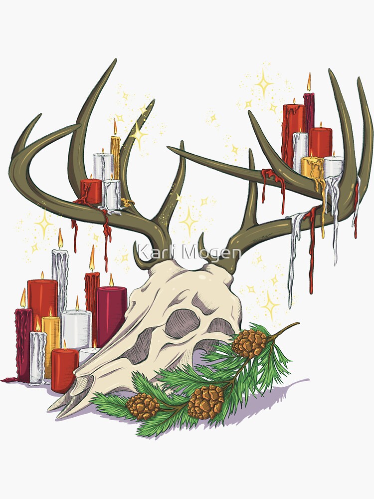 "Yule Deer Skull | Christmas Yule Design | Witchy Christmas" Sticker ...