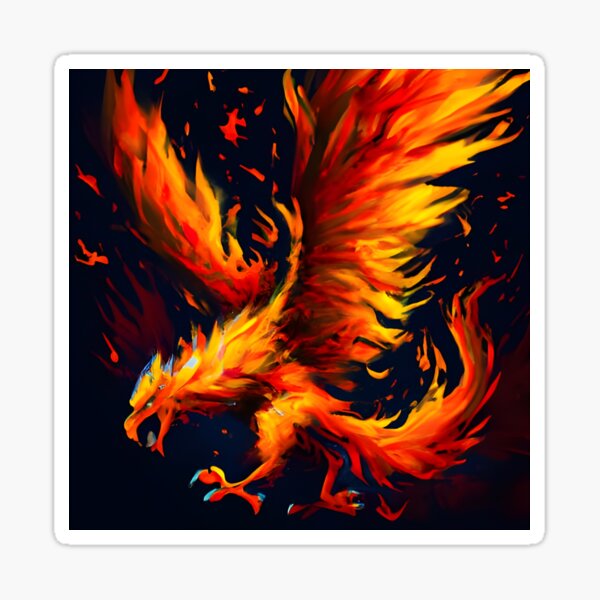 "AI Generated Art, Flying Fire Gryphon, colorful ink drawing" Sticker ...