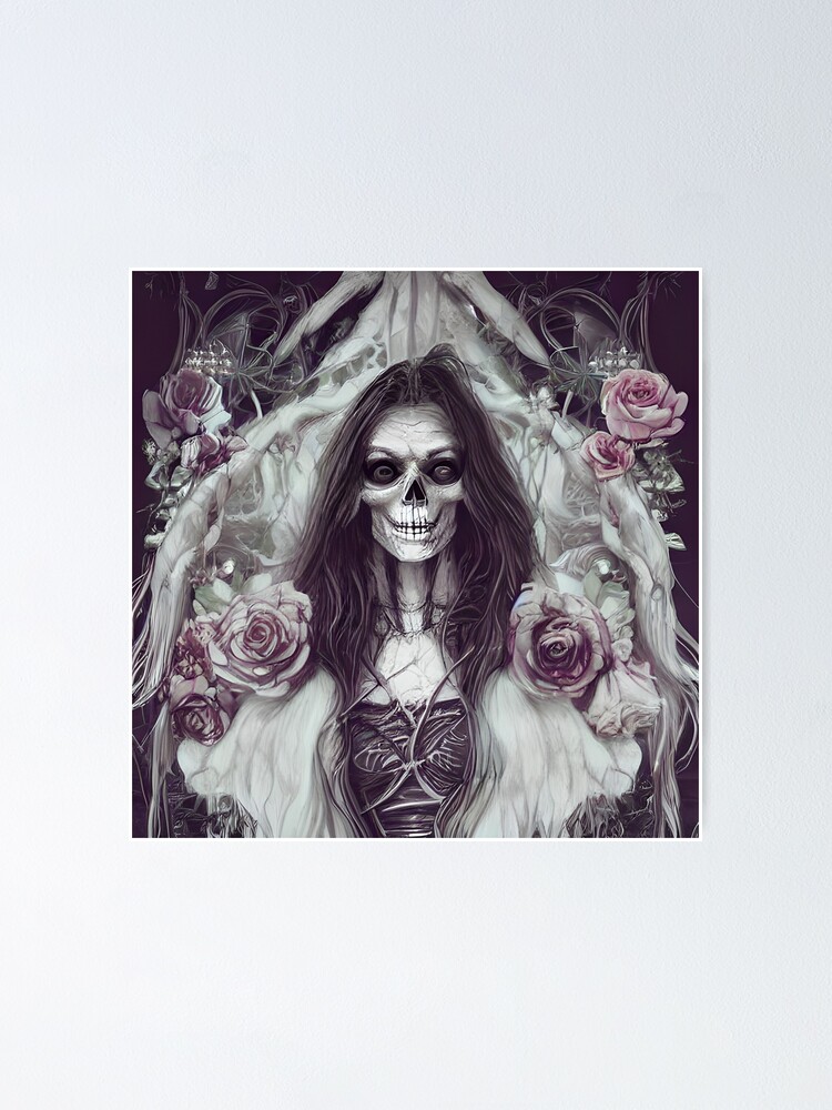 "The Bride - Skulls and Roses Skull Art Hyper Realistic Fantasy" Poster ...