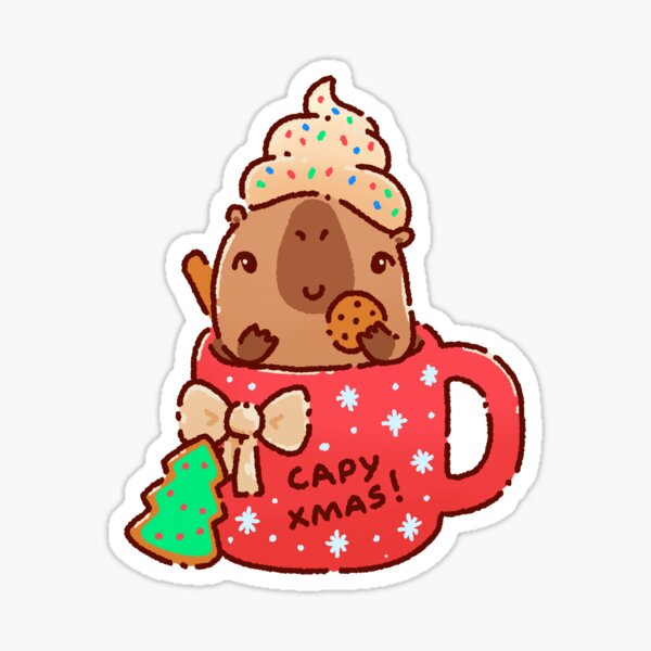 "Capybara in a christmas mug, hot chocolate, capy xmas!" Sticker for ...