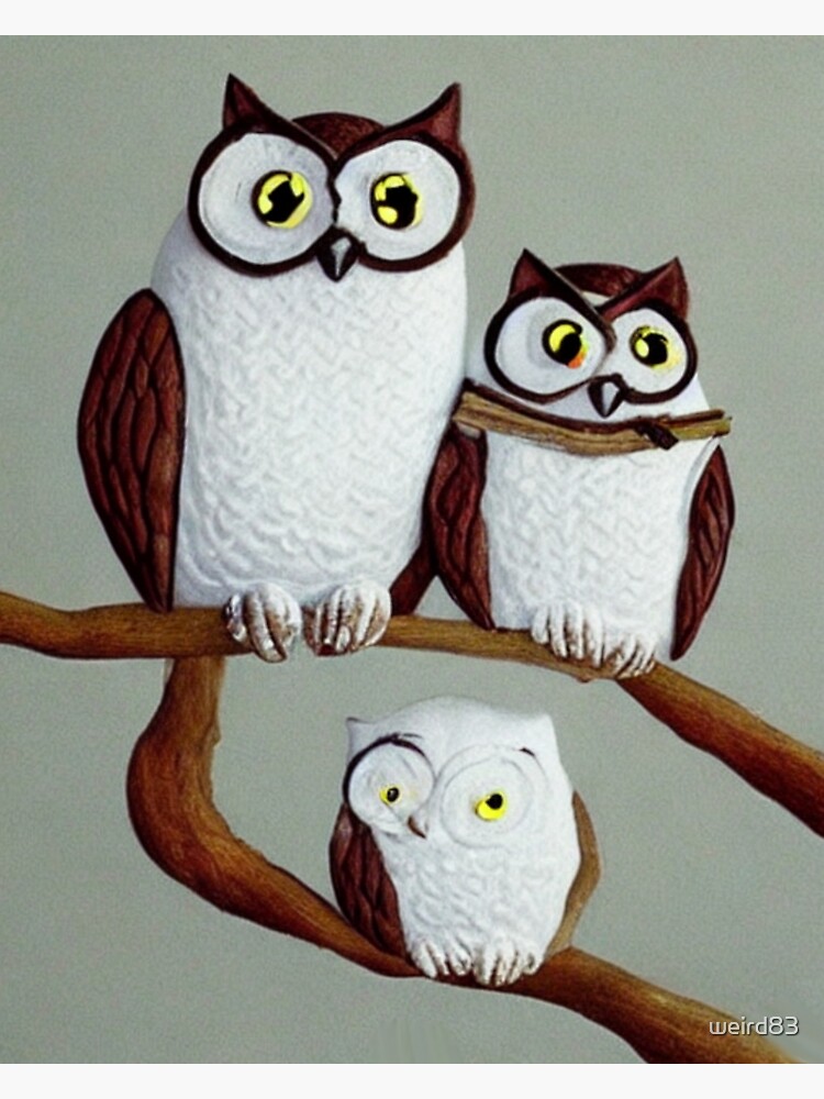 "owl family cute love birds nest branch limb feathers vibrant hoot ...