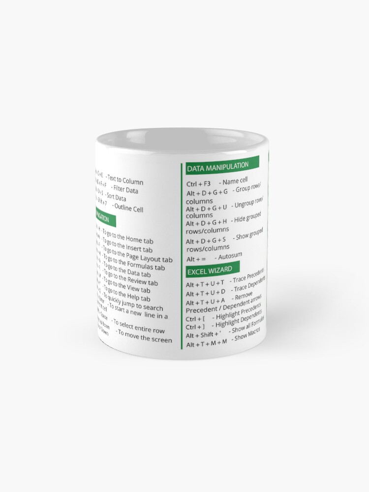 Excel Shortcuts Mug Excel Shortcut Cup Excel Super Shortcut Sublimation Mug Sublimation