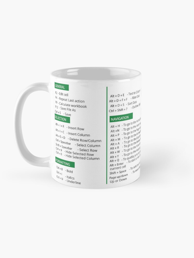 Excel Shortcuts Mug Excel Shortcut Cup Excel Super Shortcut Sublimation Mug Sublimation