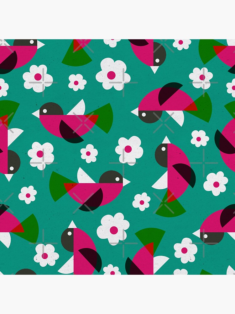 "Retro Mid Century Birds Pattern" Sticker for Sale by Farijazz | Redbubble