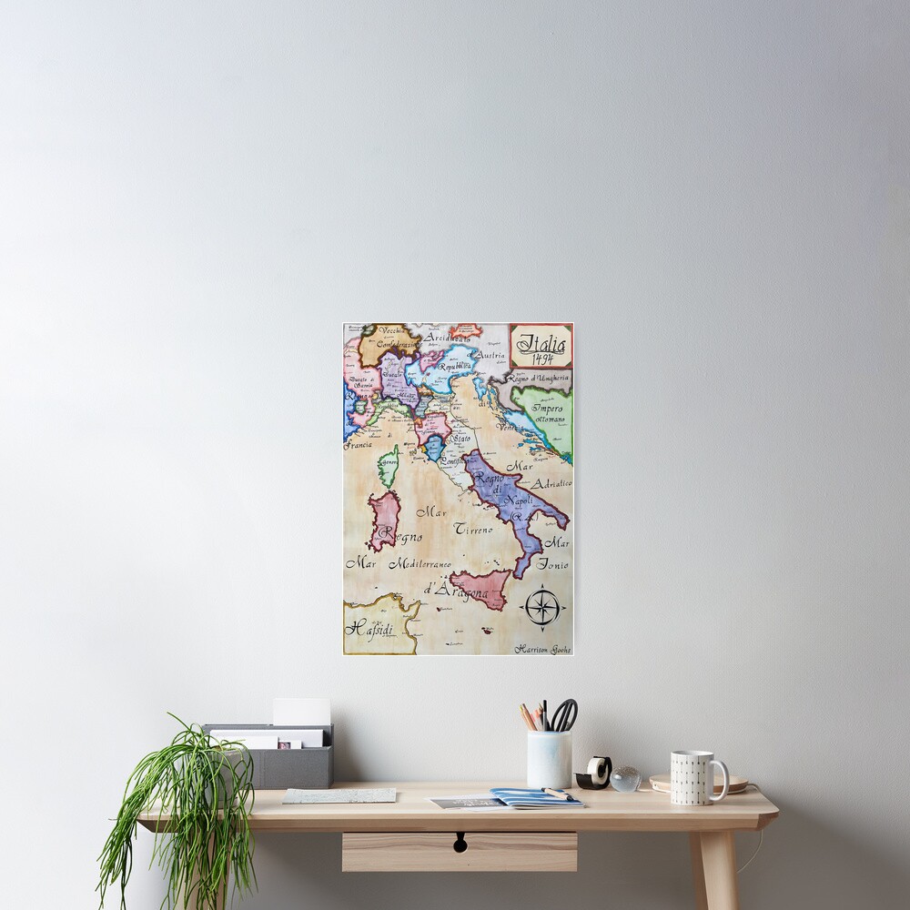 "Map of Italy 1494; Italian Renaissance; Italian States" Poster for ...