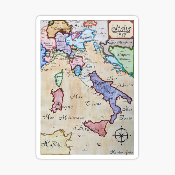 "Map of Italy 1494; Italian Renaissance; Italian States" Sticker for ...