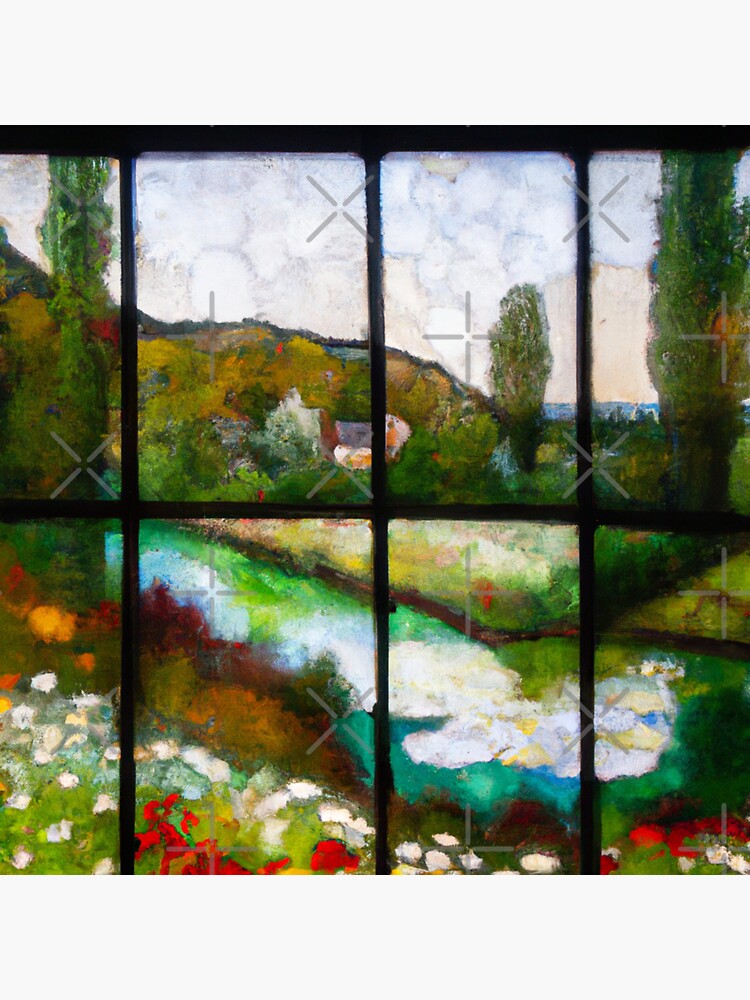 "Stained Glass of Monet Landscape (AI Generated Art)" Sticker for Sale ...