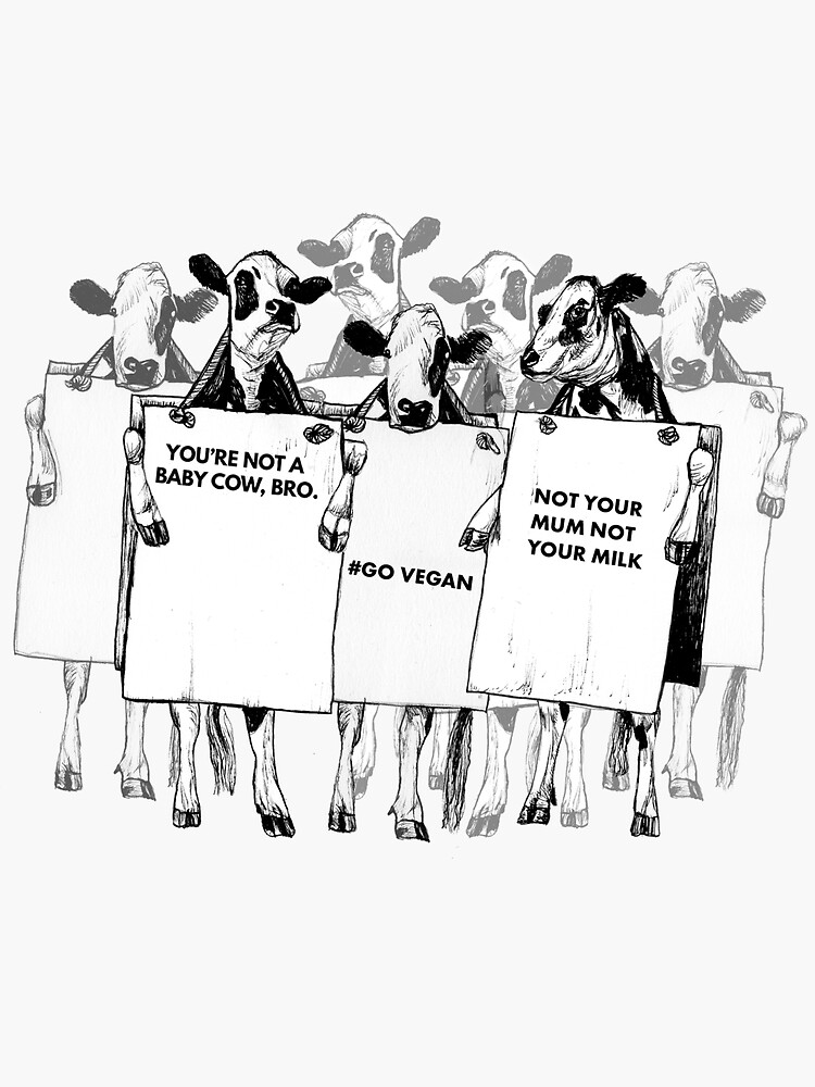 "Cow Protest " Sticker for Sale by RiceDrawings | Redbubble