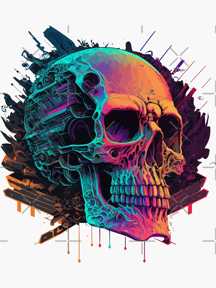 "Synthwave Motorcycle Engine Reaper Skull" Sticker for Sale by ...