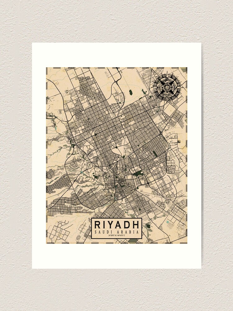 "Riyadh City Map of Saudi Arabia - Vintage" Art Print for Sale by deMAP ...