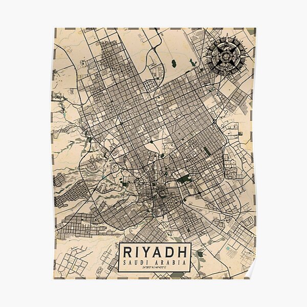 "Riyadh City Map of Saudi Arabia - Vintage" Poster for Sale by deMAP ...