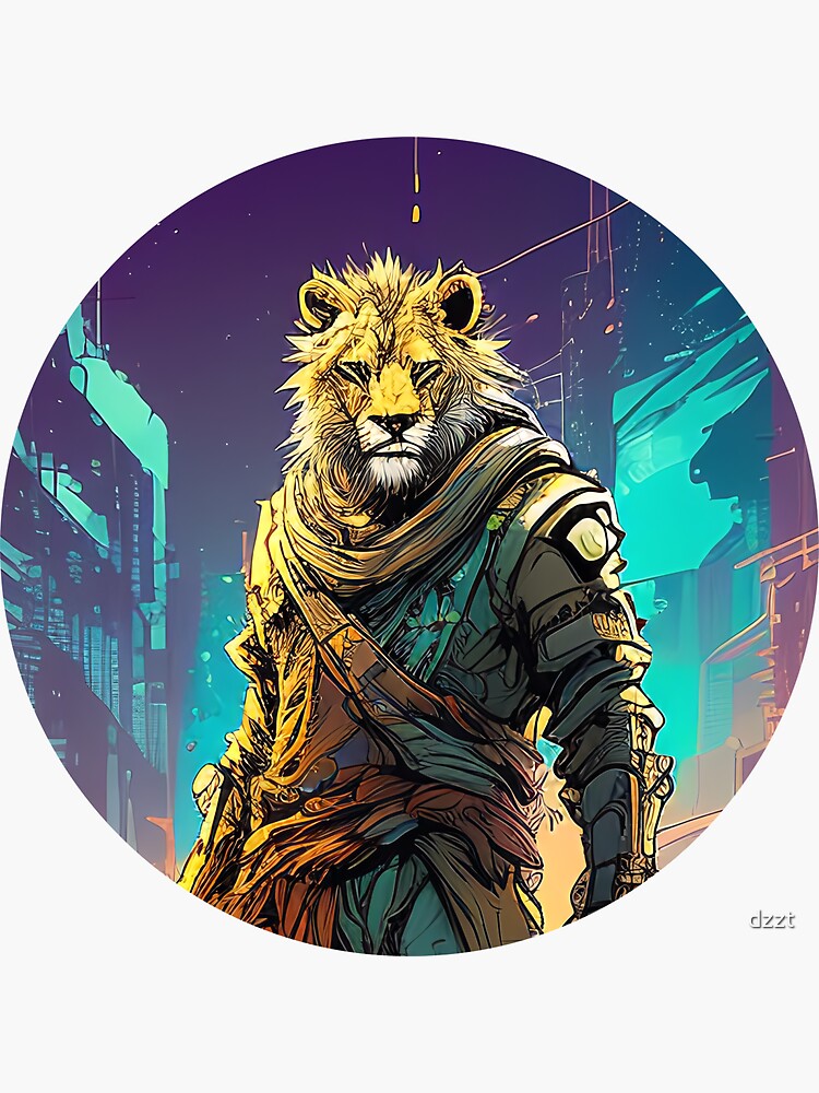 "Inkpunk Lion Warrior Round" Sticker for Sale by dzzt | Redbubble