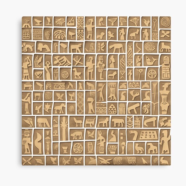 "Ancient Sumerian pictograms of olden people and creatures a yellow and ...