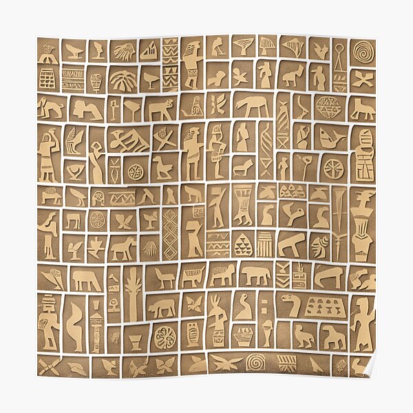 "Ancient Sumerian pictograms of olden people and creatures a yellow and ...