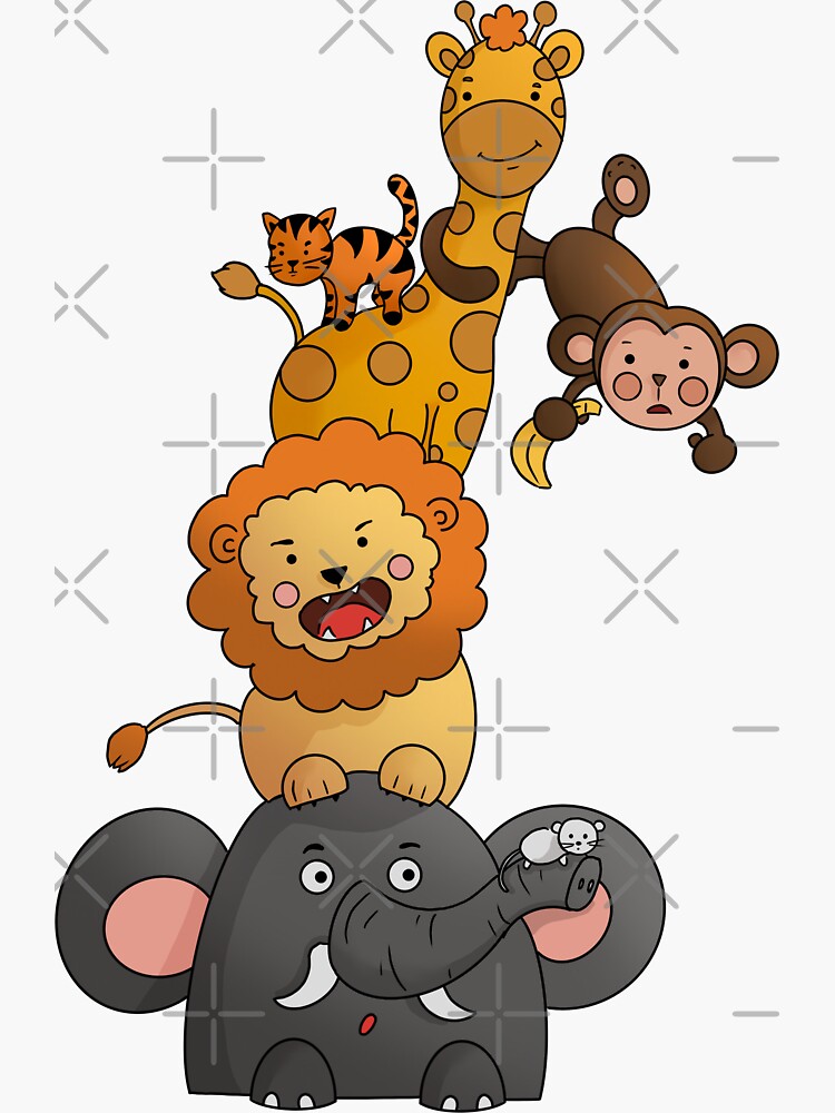 "Cute Cartoon Safari Animals Stacked Up" Sticker for Sale by NovaLion24 ...