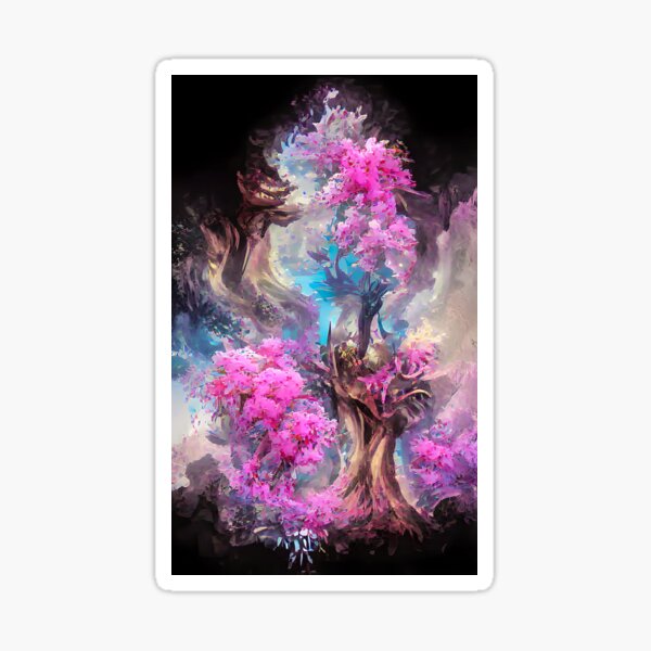 "Pink Magical Tree, Fantasy Tree and Flowers, AI generated art" Sticker ...