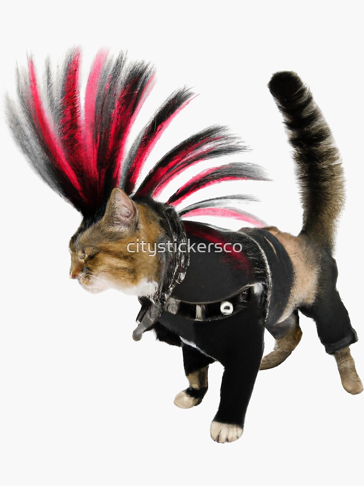 "Punk Mohawk Kitty" Sticker for Sale by citystickersco | Redbubble