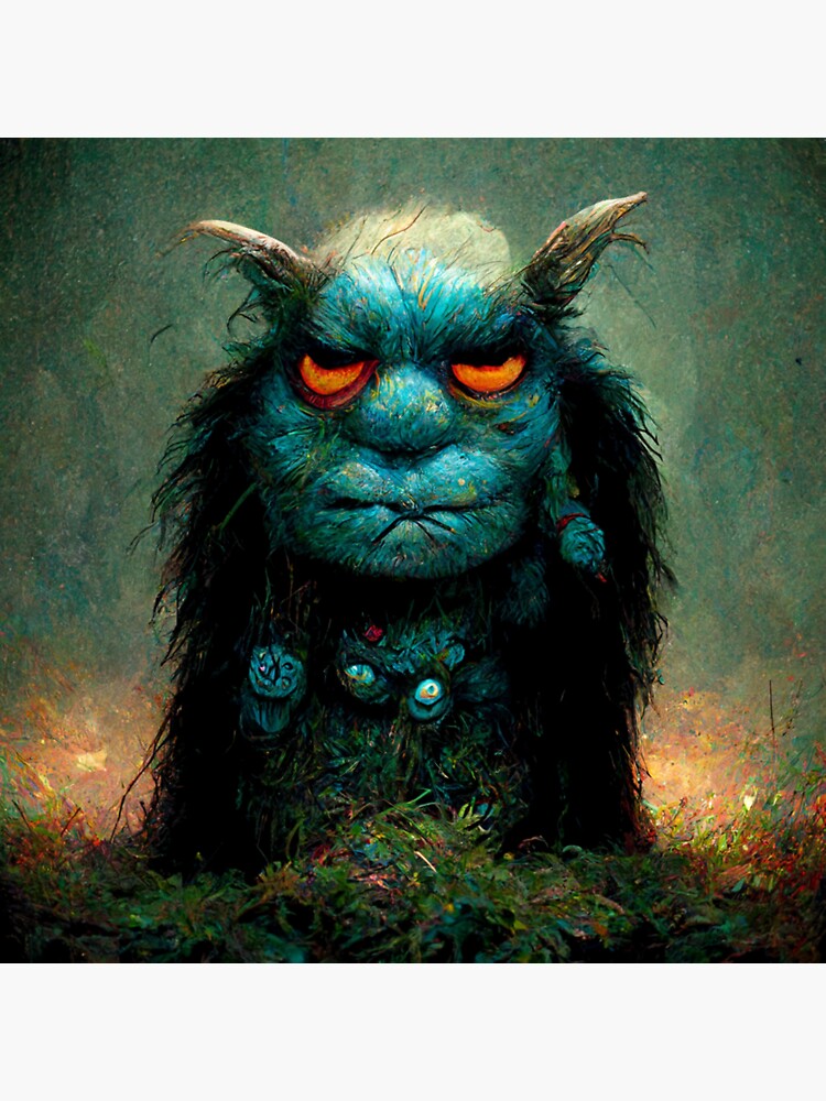 "Blue furry troll creature looking a bit evil." Sticker for Sale by ...