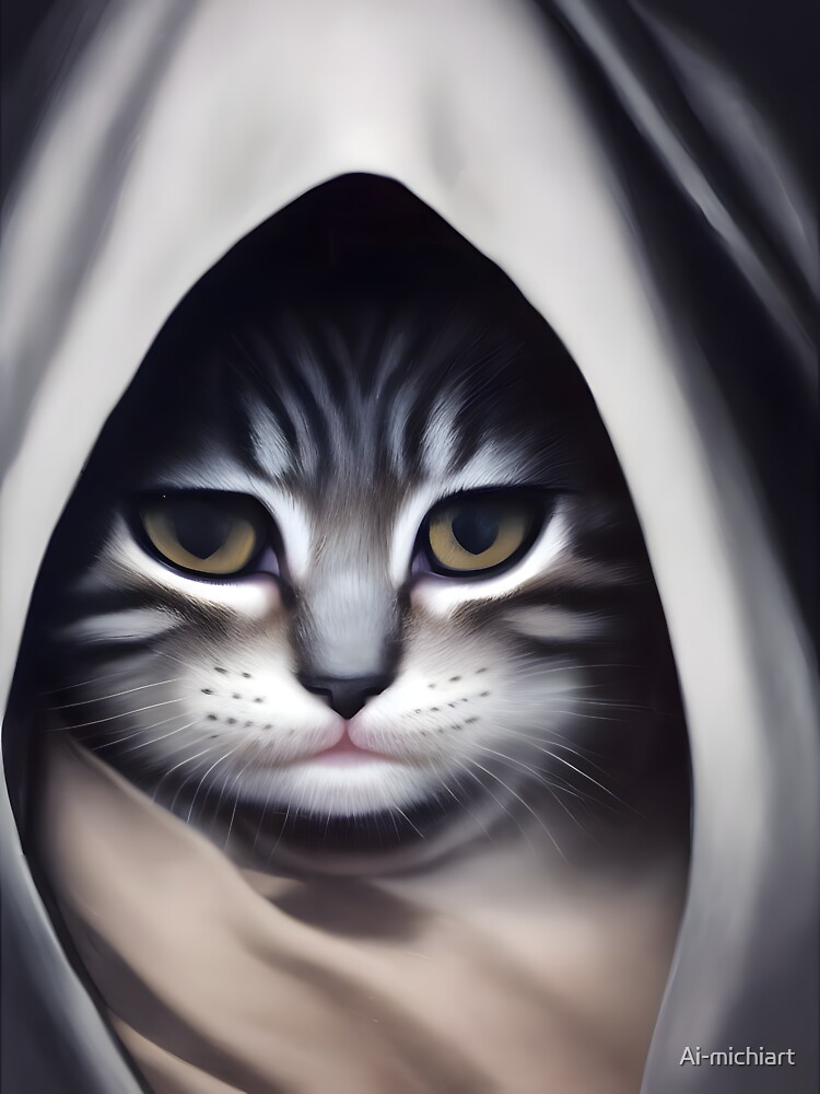 "Hooded Cat - Modern Digital Art" Sticker for Sale by Ai-michiart ...