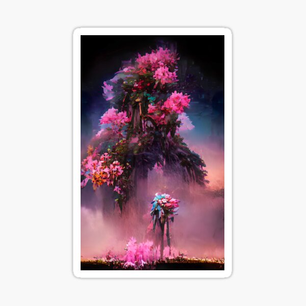 "Big Magical Tree, Fantasy Tree and Flowers" Sticker for Sale by Fairy ...