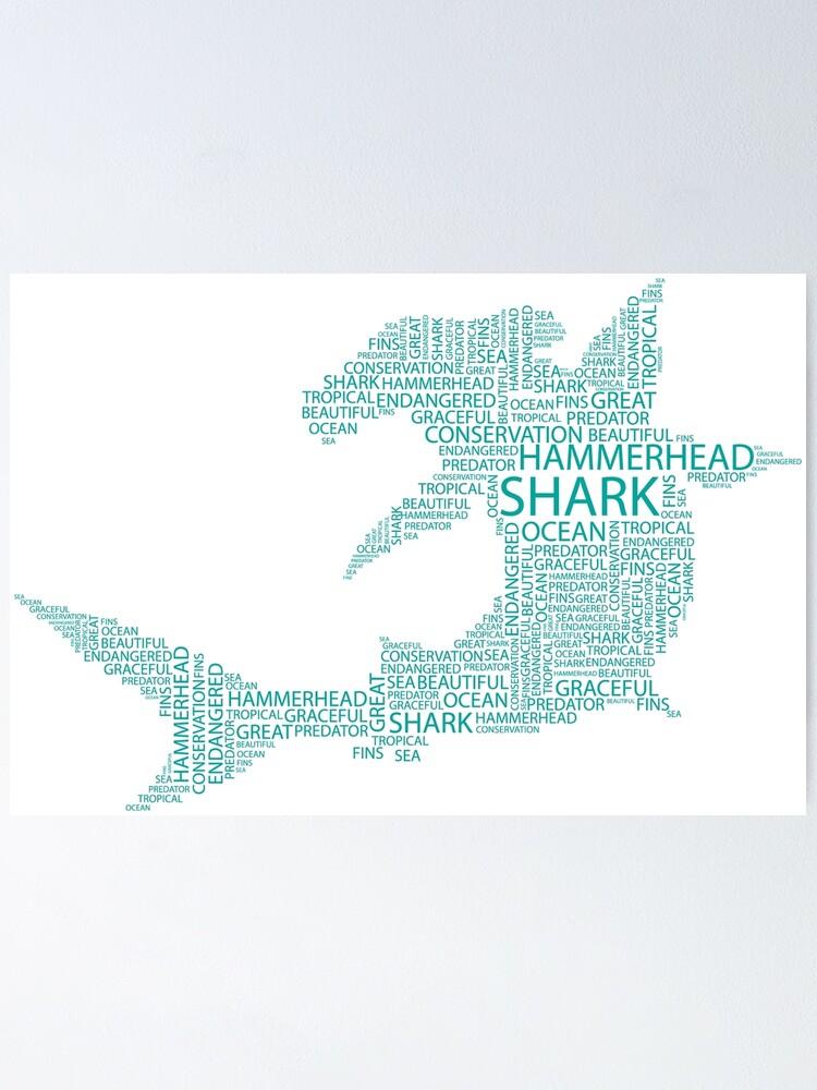 "Hammerhead Shark Word Art" Poster for Sale by whyteshark | Redbubble