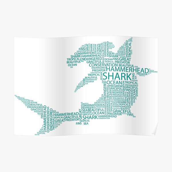 "Hammerhead Shark Word Art" Poster for Sale by whyteshark | Redbubble