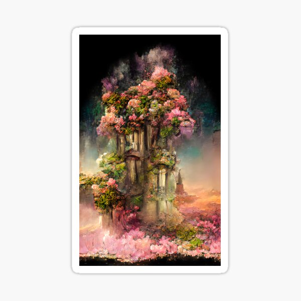 "Magical Tree, Fantasy Tree and Flowers, Blooming Tree" Sticker for ...