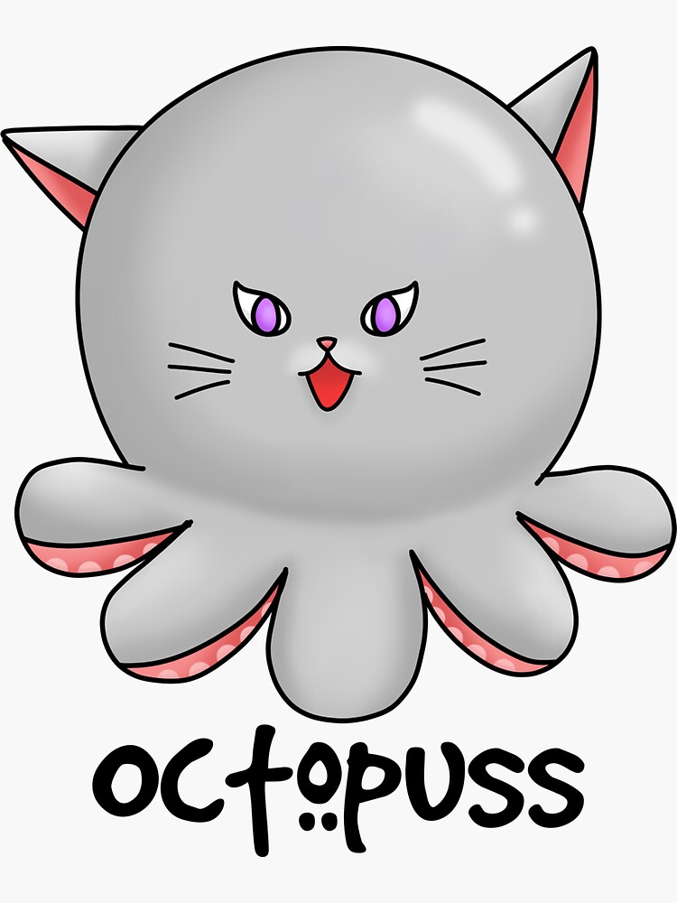 "Octopuss Octopus Funny Cat Lover Cute Pun" Sticker for Sale by ...