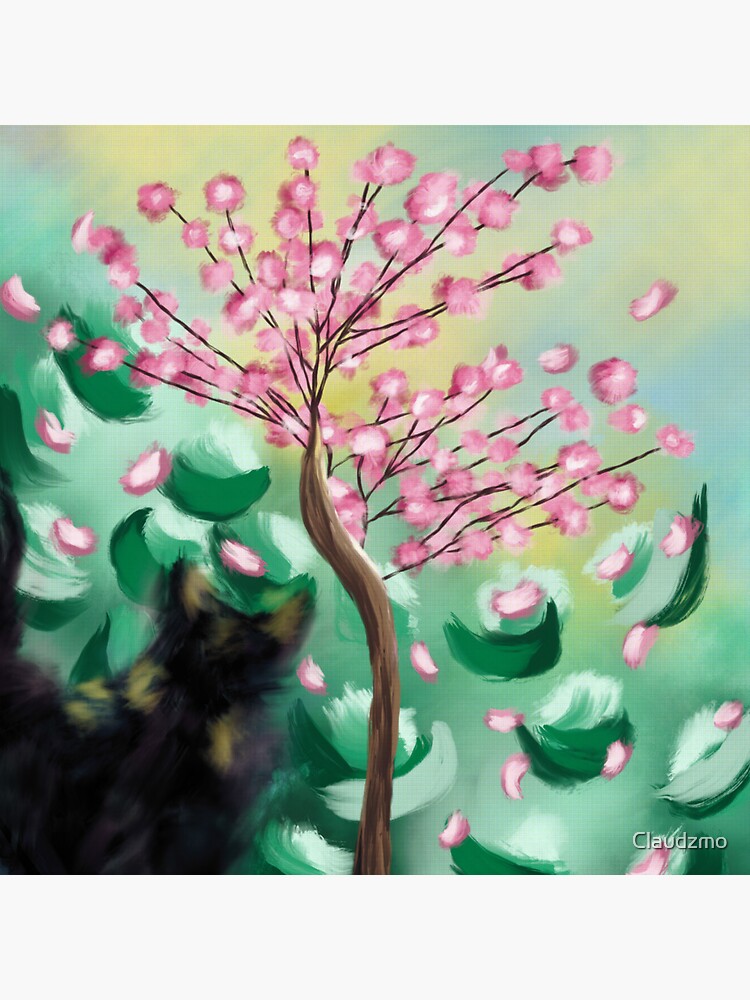 "Cherry Blossom Cat" Sticker for Sale by Claudzmo | Redbubble