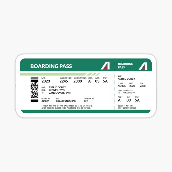 "Boarding Pass 4000x1660 ACB" Sticker for Sale by twgcrazy | Redbubble