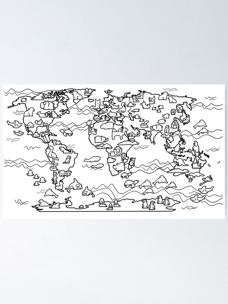 "World map colouring animals" Poster for Sale by ArryDDragons | Redbubble