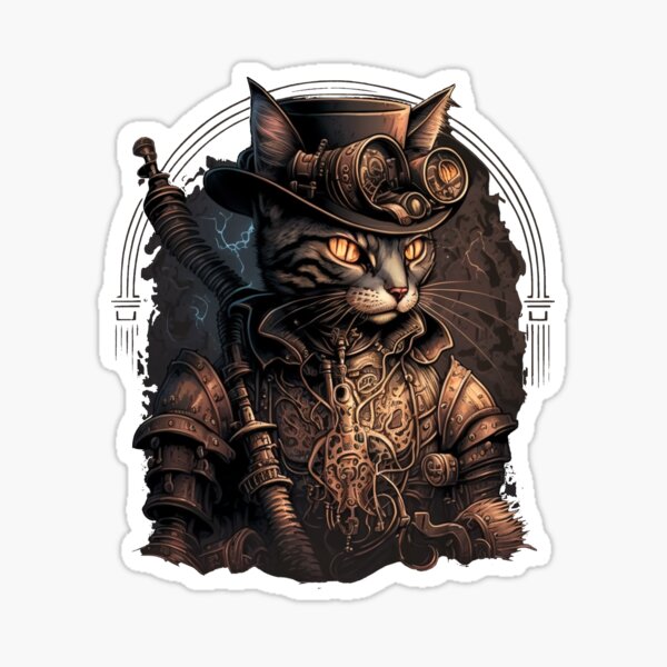 "Steampunk Cat 2" Sticker for Sale by TheSamuraiCat | Redbubble