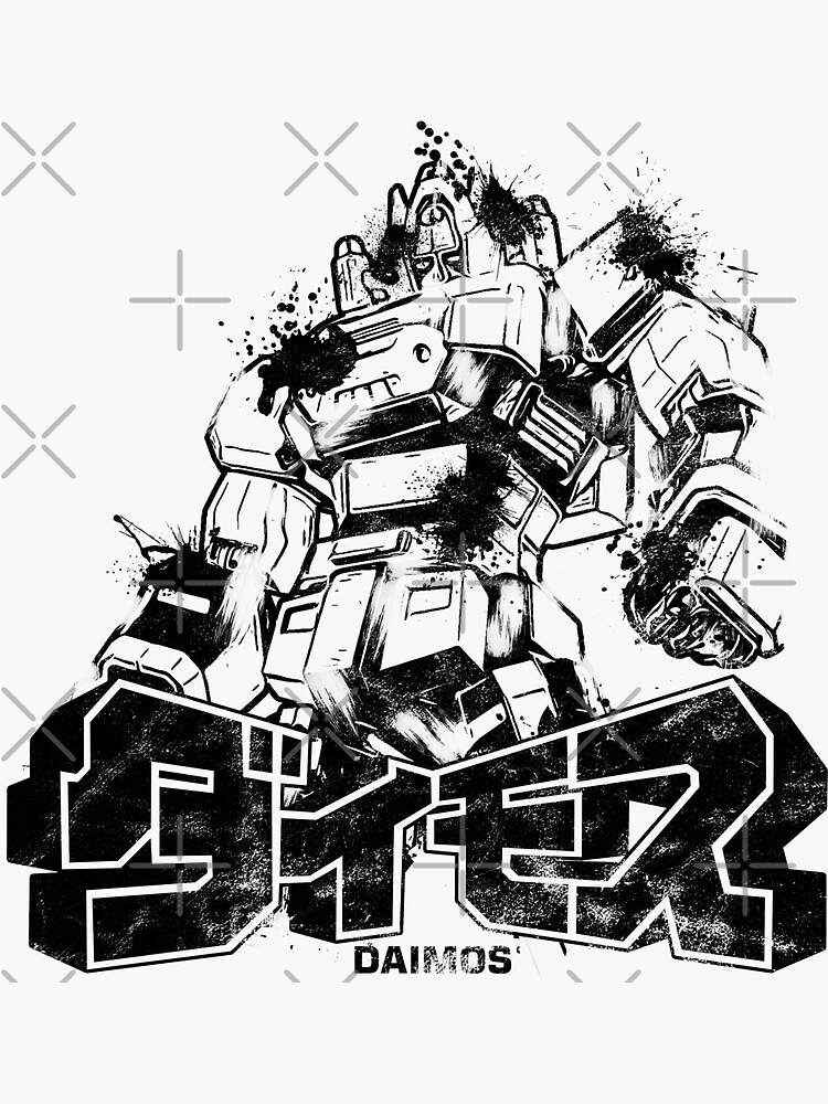 "Tosho Daimos Super Robot Line Art Ink Blot Design" Sticker for Sale by ...