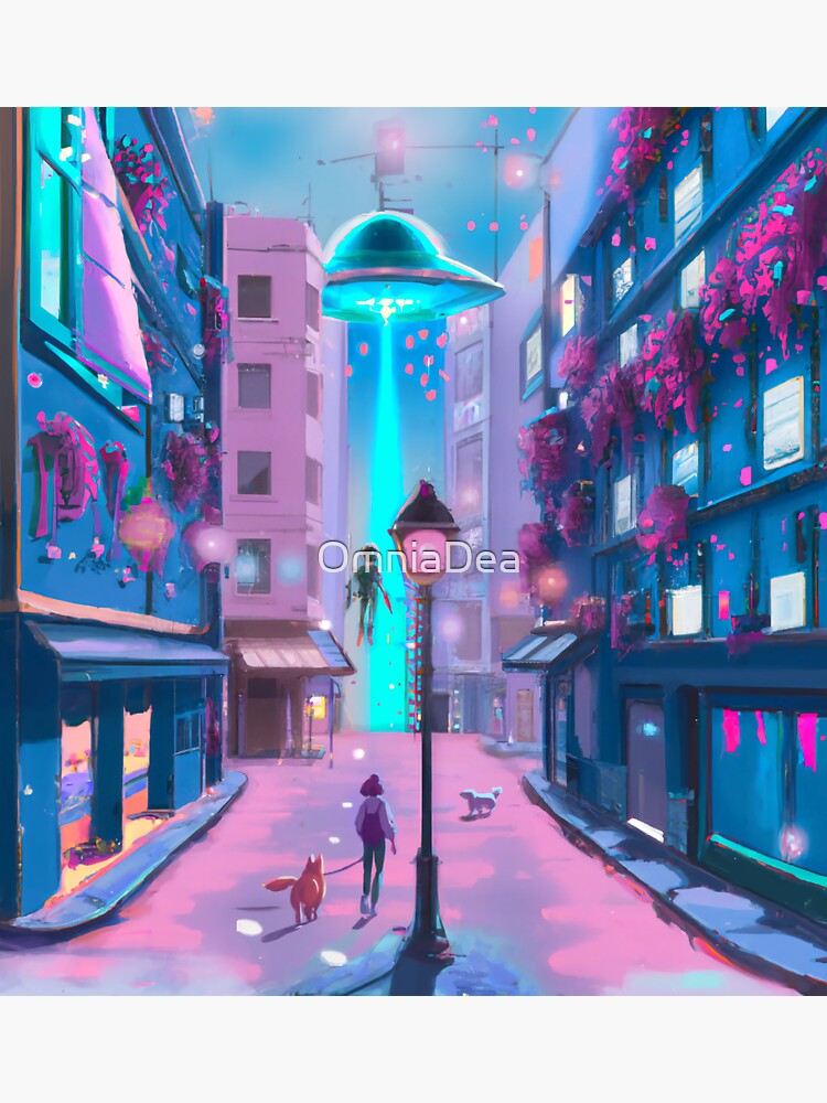 "Lo-Fi cityscape but there are aliens" Sticker for Sale by OmniaDea ...