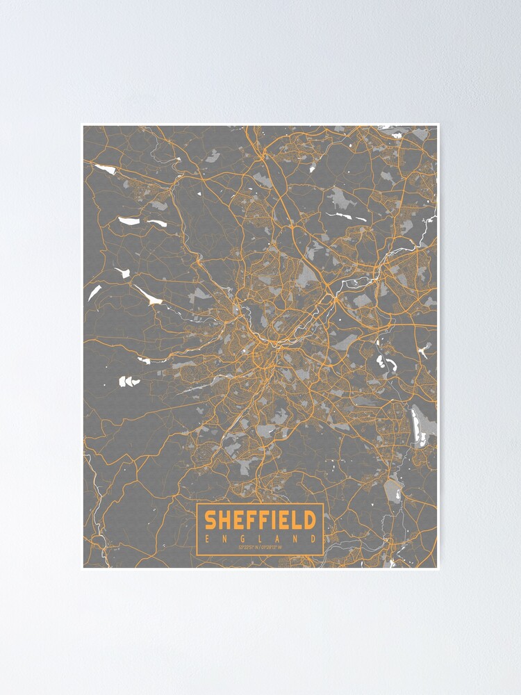 "Sheffield City Map of South Yorkshire, England - Bauhaus" Poster for ...